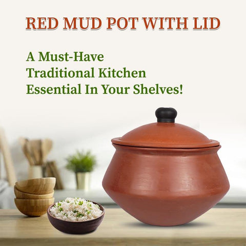 Buy Red Cooking Mud Pot with Lid Online – Organic Gyaan